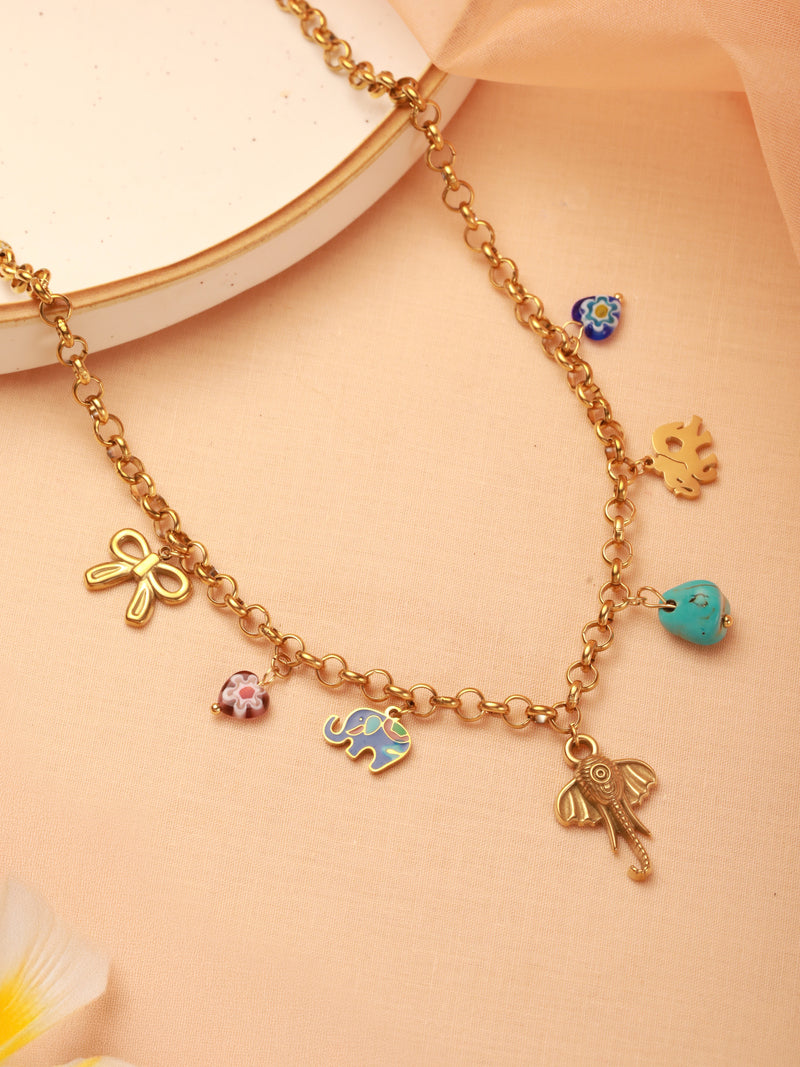 Style in Gold-Tone Finish with Zelci™s Elephant Charm Chain